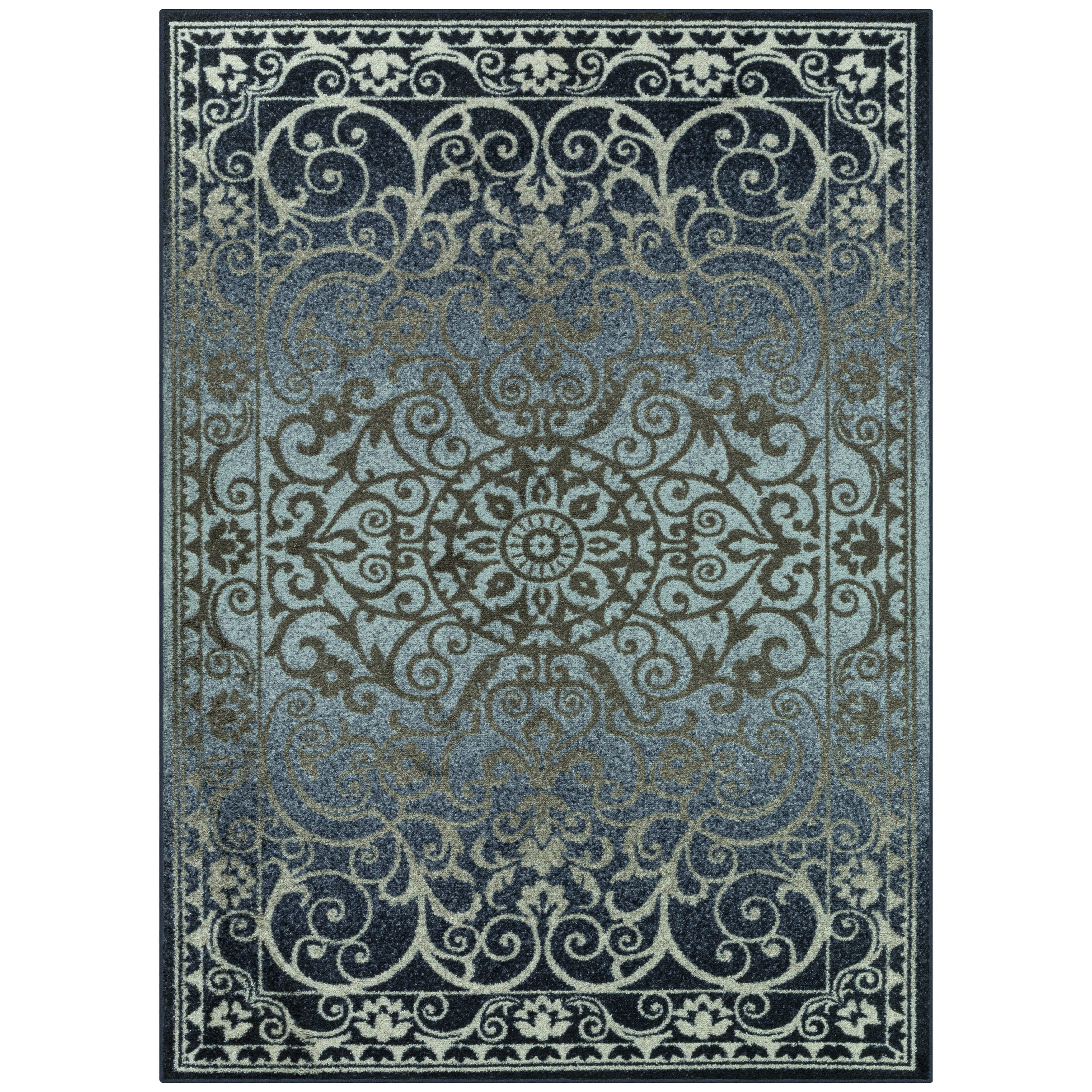 Mainstays India Medallion Textured Navy Gray Indoor Living Room Area ...