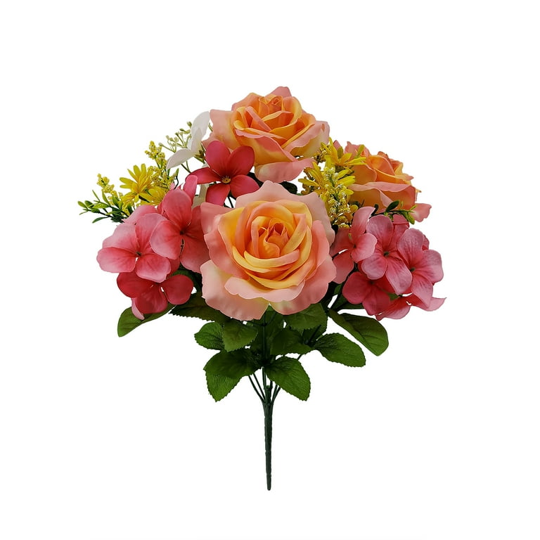 Mainstays Indoor Artificial Flower Bush Rose and Hydrangea Pink Color Assembled Prodcut Height 16 Walmart