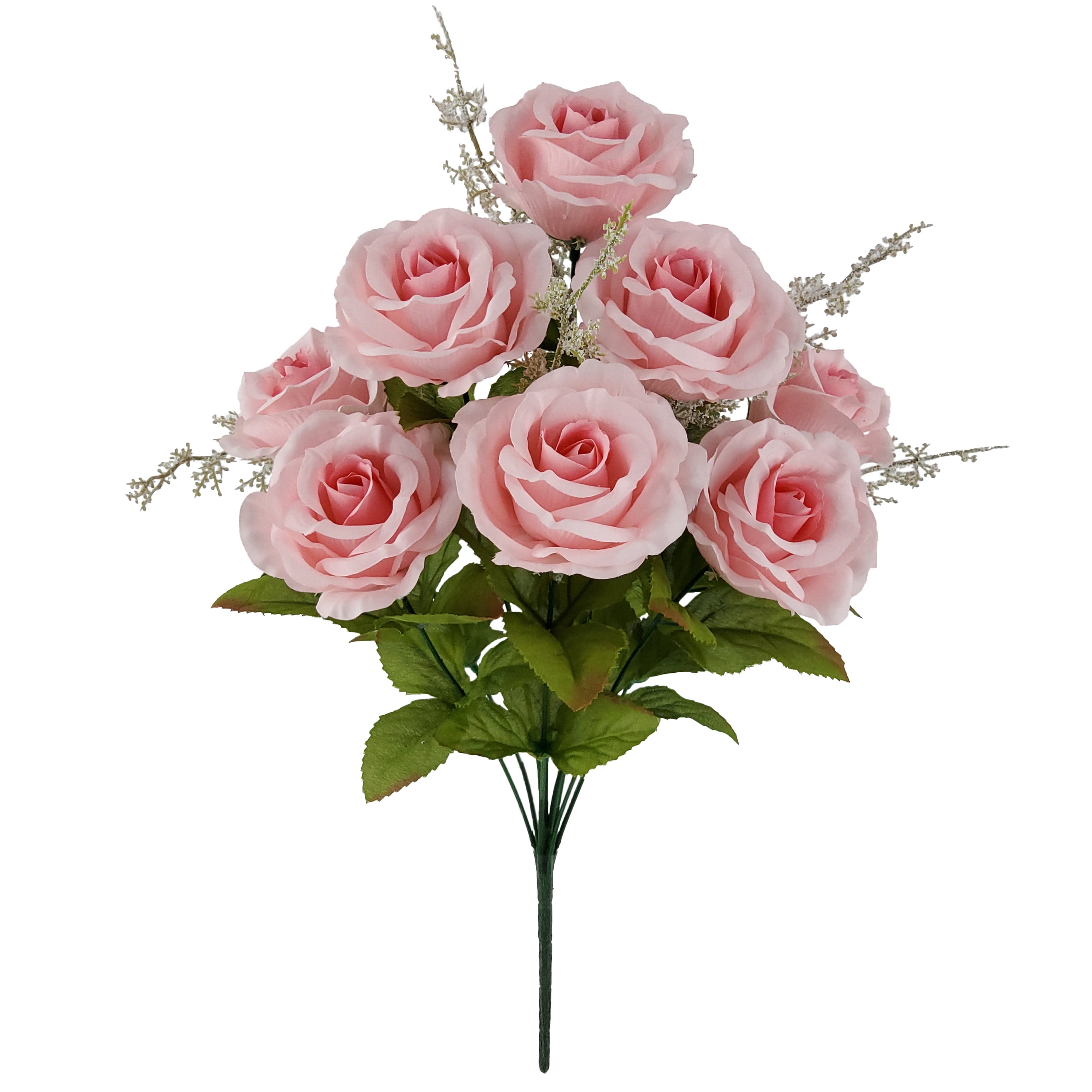 Mainstays Indoor Artificial Flower Rose Bush, Pink Color, Assembled ...