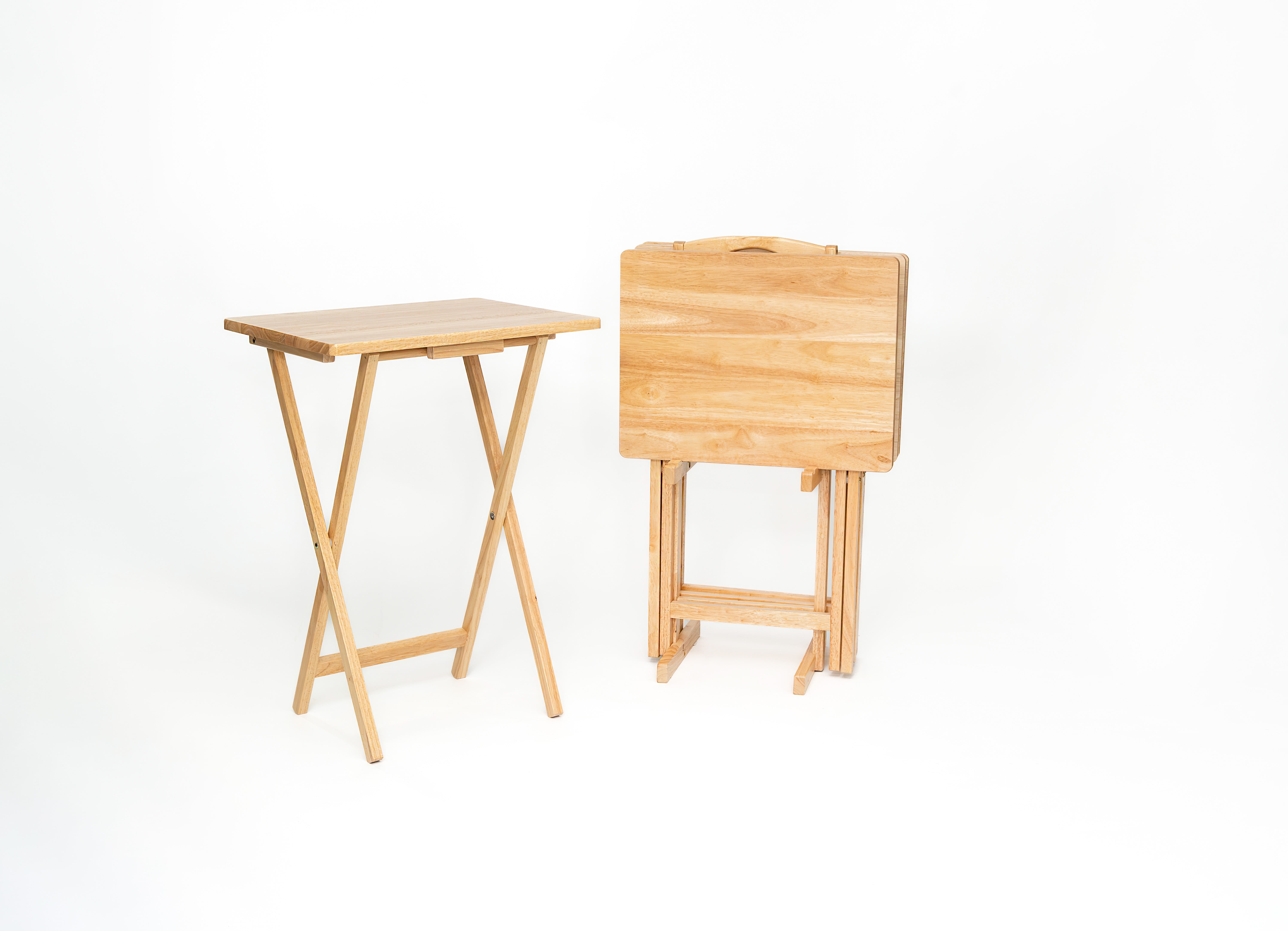 Mainstays 4-Piece Natural Rubberwood Indoor Folding TV Tray Table Set ...