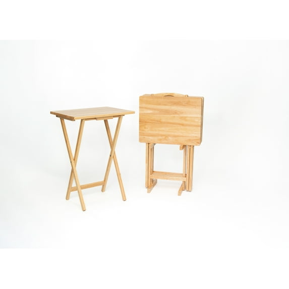 Mainstays 4-Pieces Folding Tray Tables with 1-Piece Storage Rack, Natural - Walmart.com