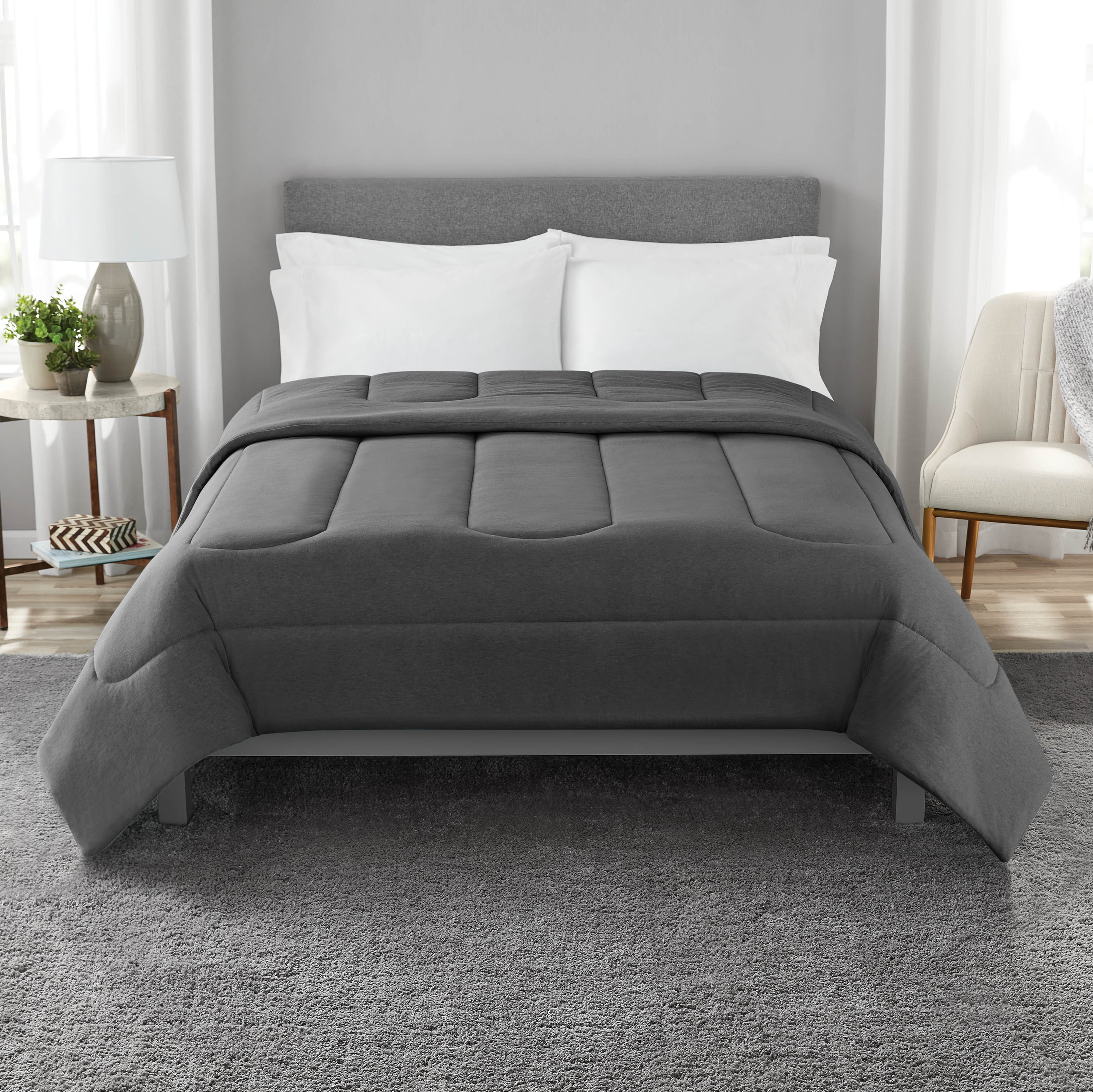 Mainstays Jersey Knit Comforter, Full/Queen, Charcoal - Walmart.com