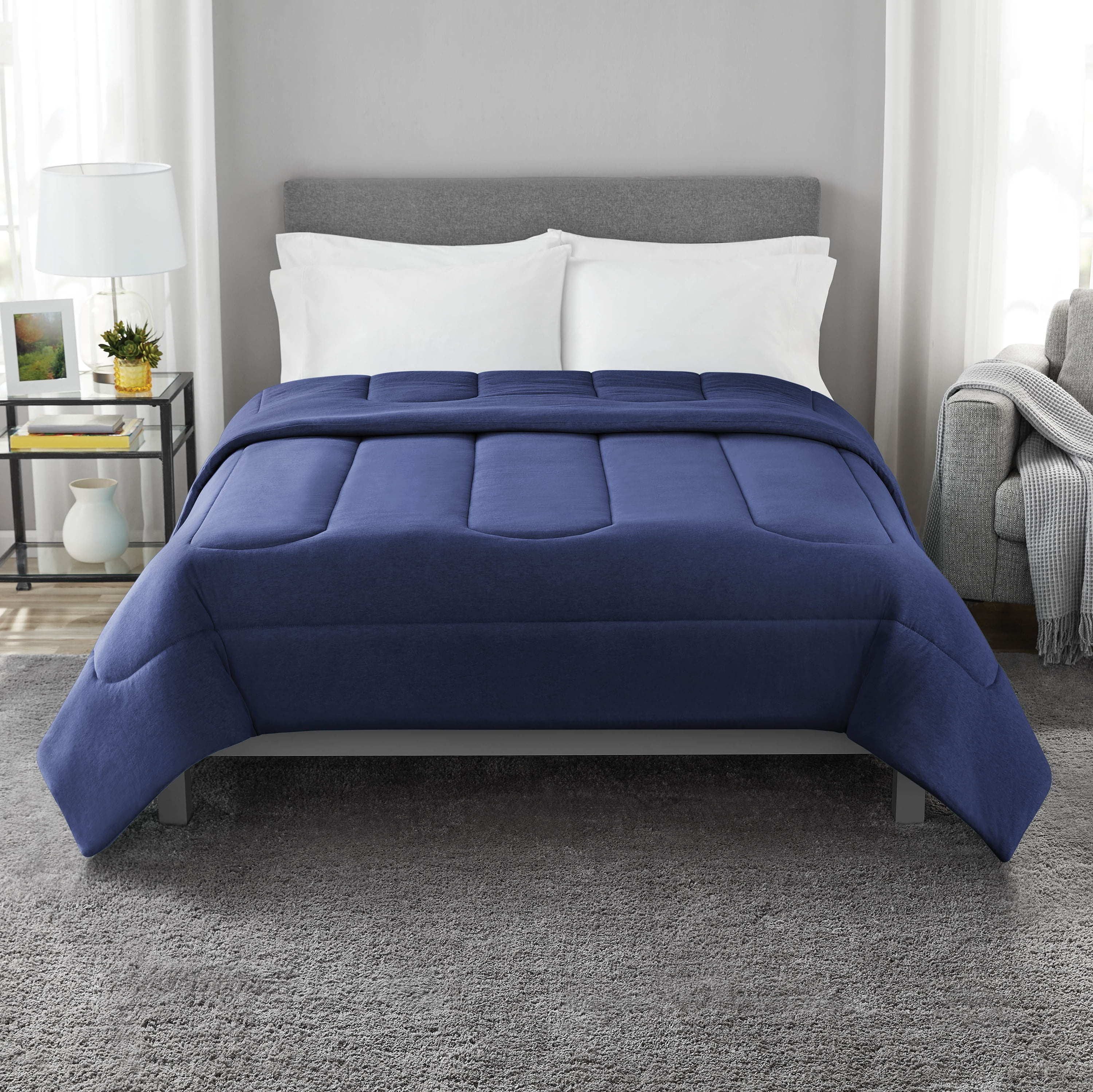 Mainstays Jersey Knit Comforter, Full/Queen Navy, All Ages, All-Season ...