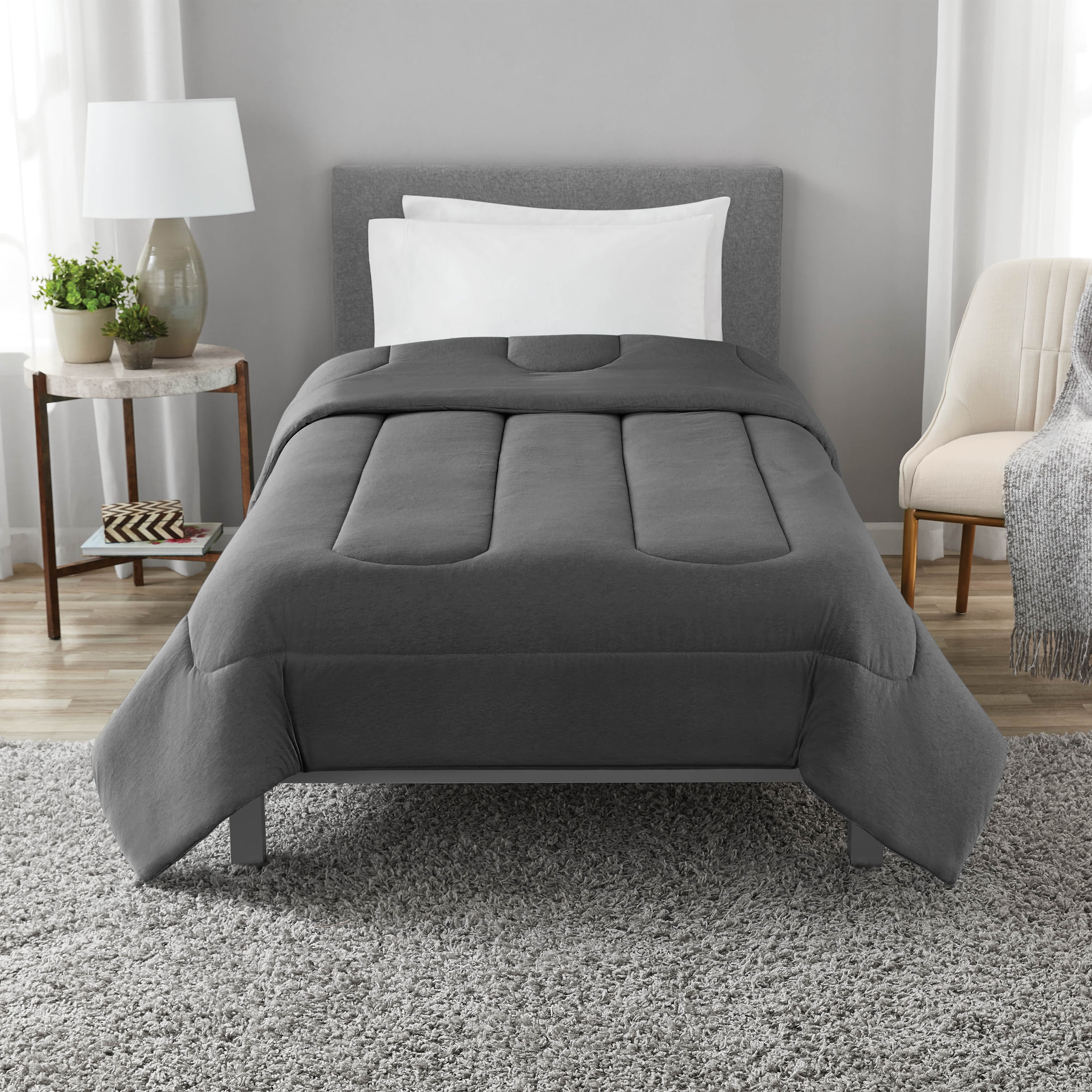 Mainstays Jersey Knit Comforter, Twin/Twin XL, Charcoal, All Ages, All ...
