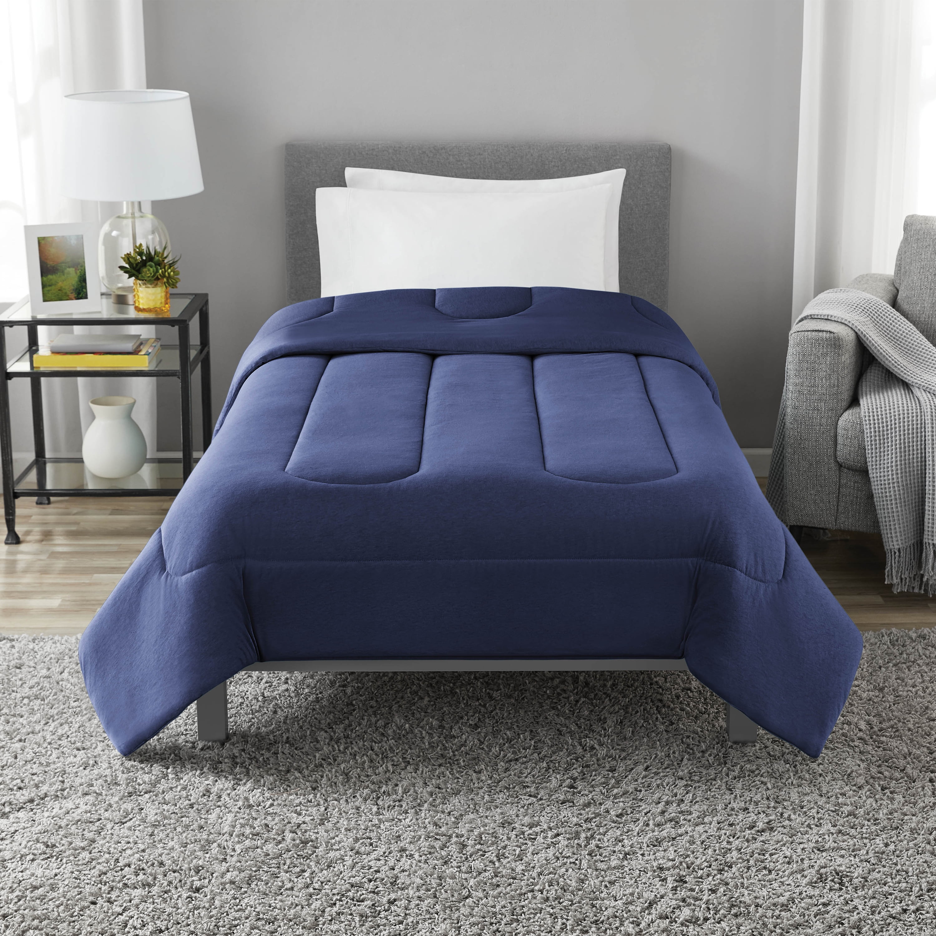 Mainstays Jersey Knit Comforter, Twin/Twin XL, Navy, All Ages, All ...