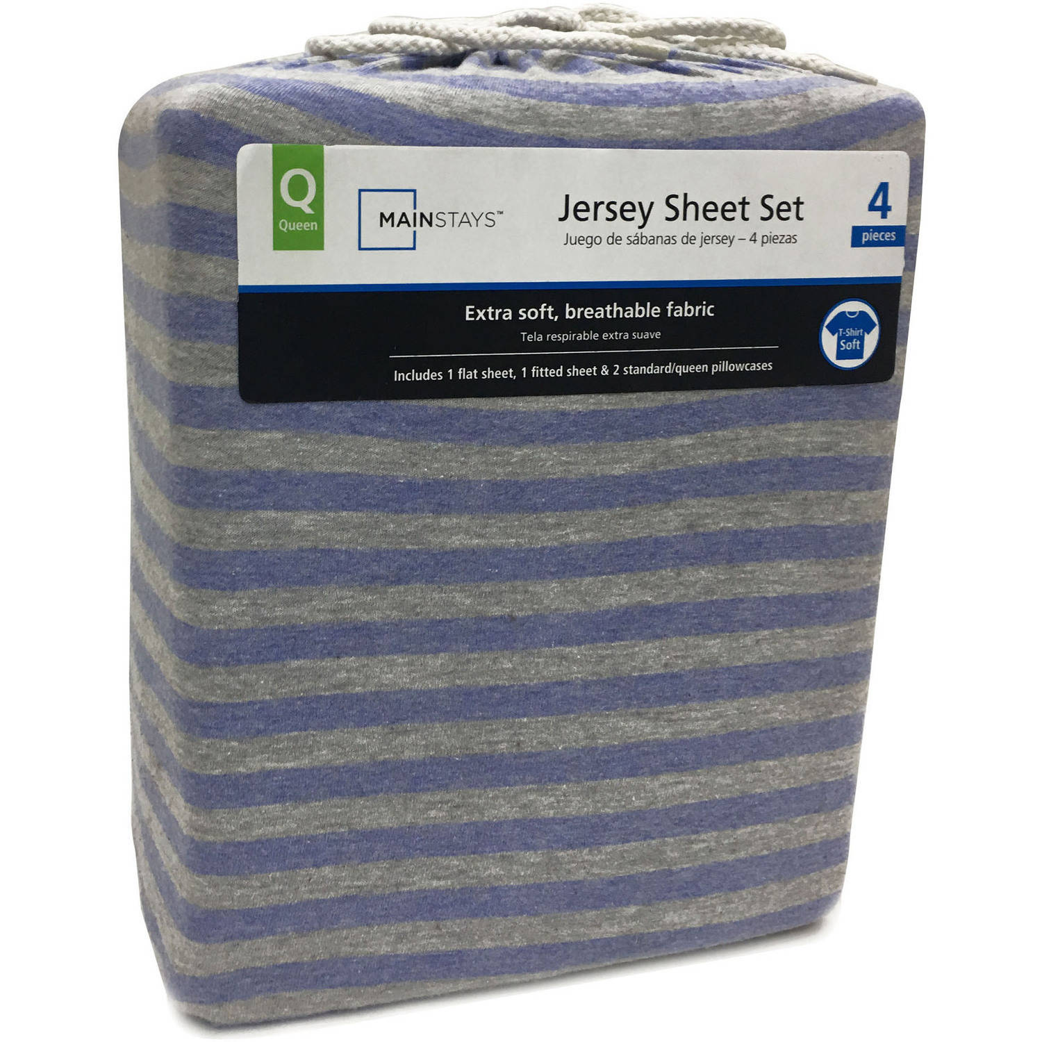 Mainstays Jersey Sheet Set 150 GSM Single Jersey Blue Stripe Queen
