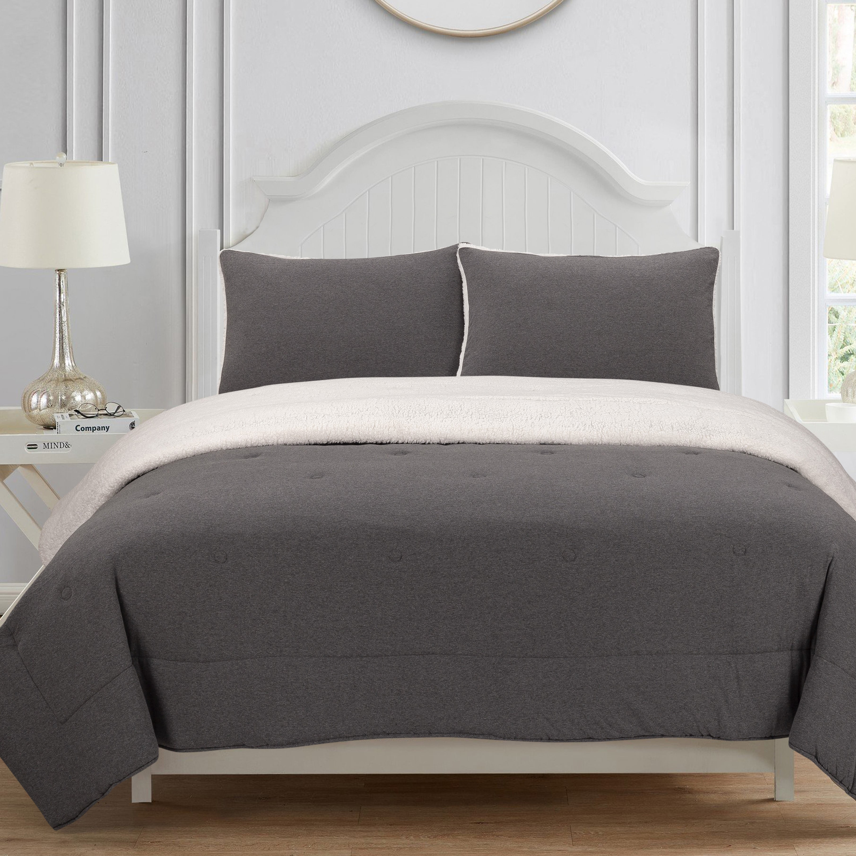 Free Shipping! Mainstays Reversible Jersey Sherpa Comforter Set Full ...