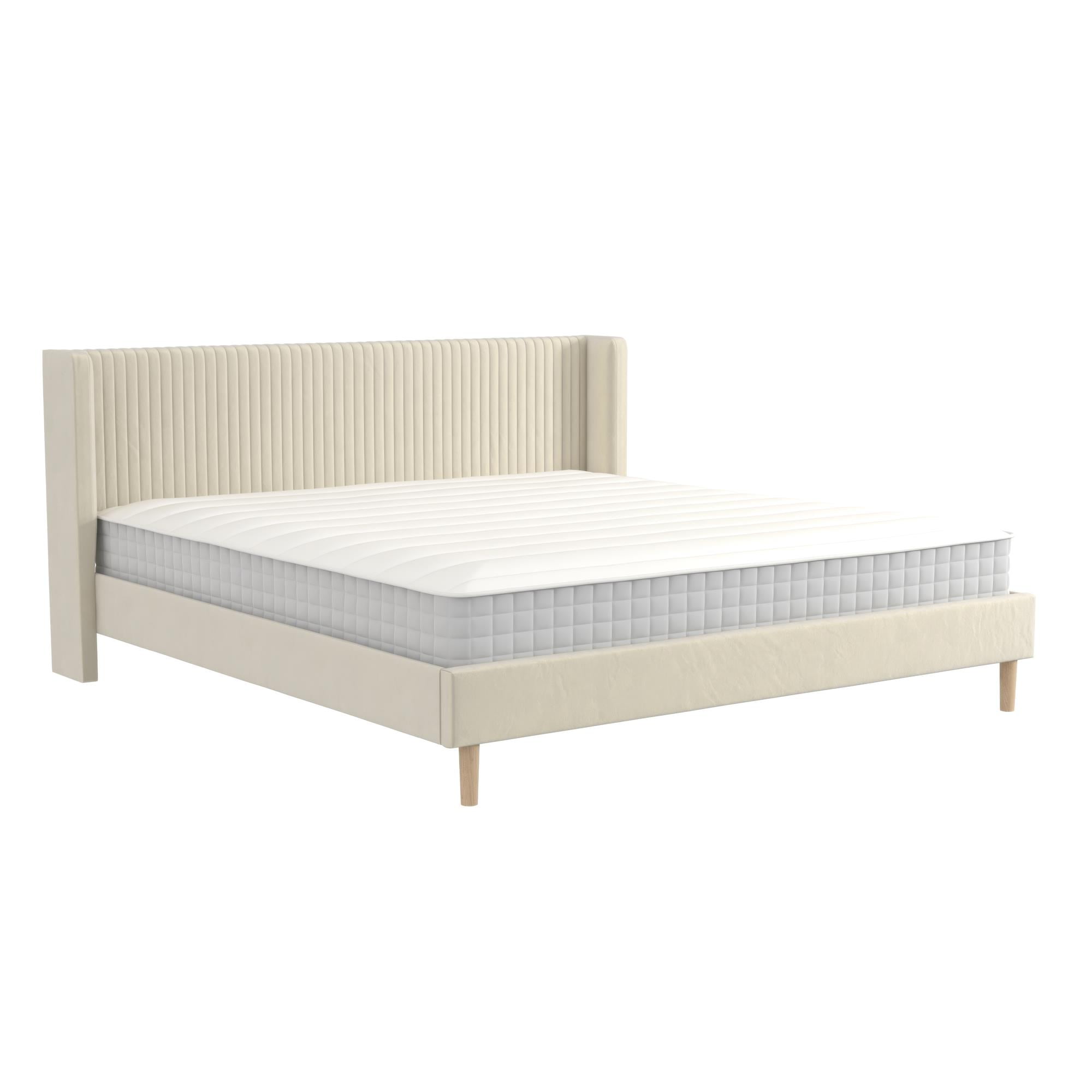 Mainstays Kelsey Upholstered Platform Bed Frame with Tufted Wingback ...