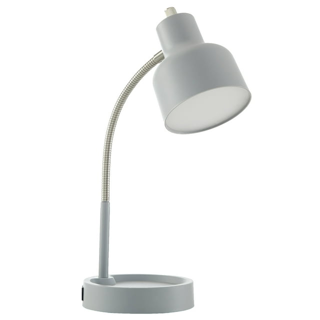 Mainstays LED Desk Lamp with Catch-All Base & AC Outlet, Matte Gray ...