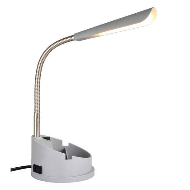 Mainstays LED Desk Organizer Lamp with AC Outlet, Gray, Plastic Finish ...