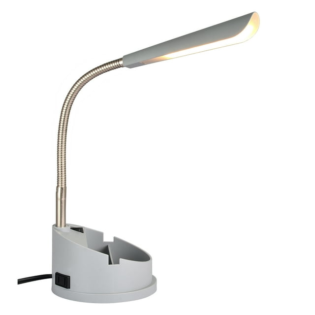 Mainstays LED Desk Organizer Lamp with AC Outlet, Gray, Plastic Finish ...