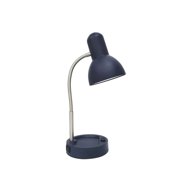 Mainstays LED Gooseneck Desk Lamp with Catch-All Base & AC Outlet, Navy ...