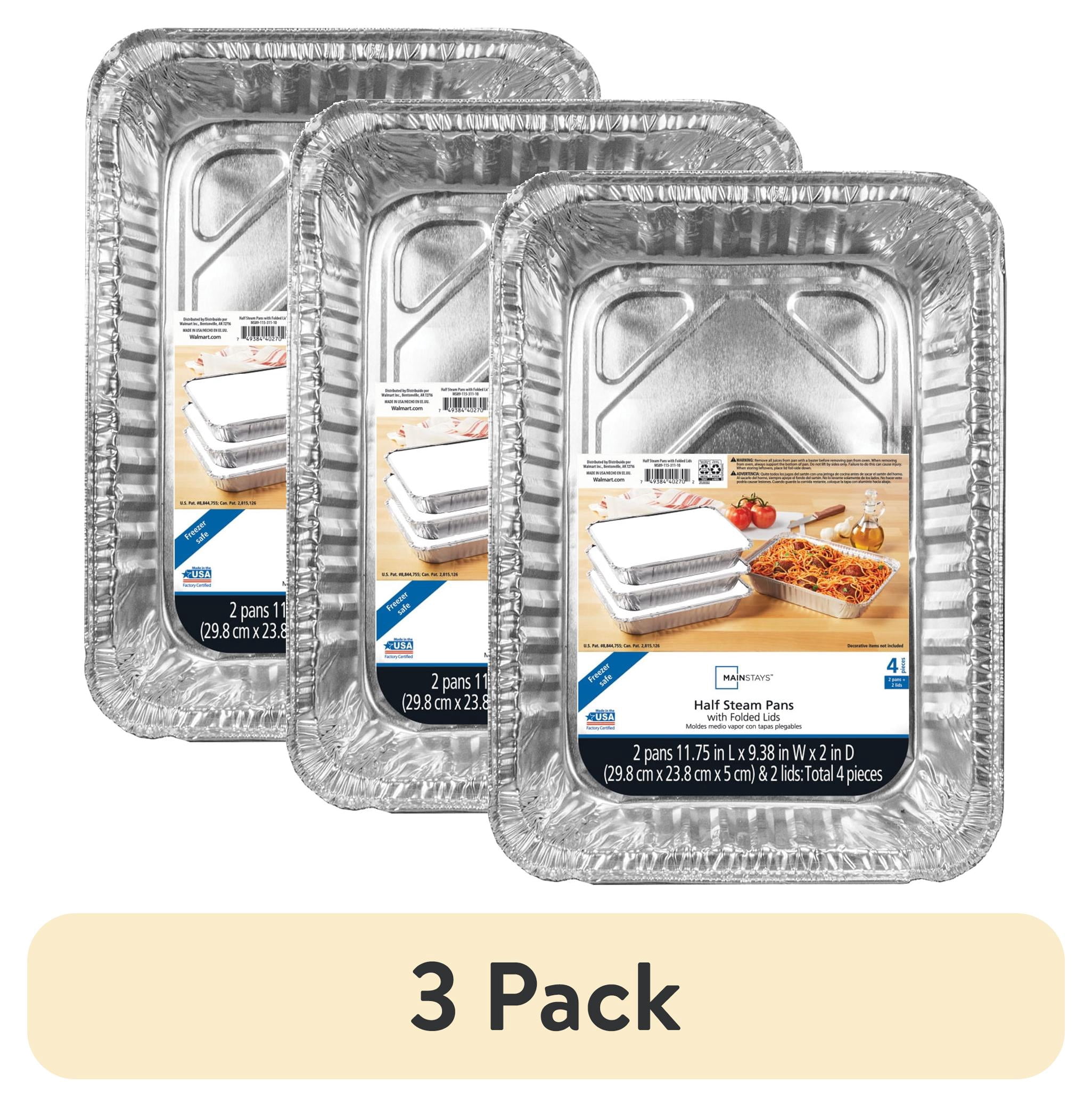 (3 pack) Mainstays Large Aluminum Foil Takeout Pans with Folded Lids 2 ...