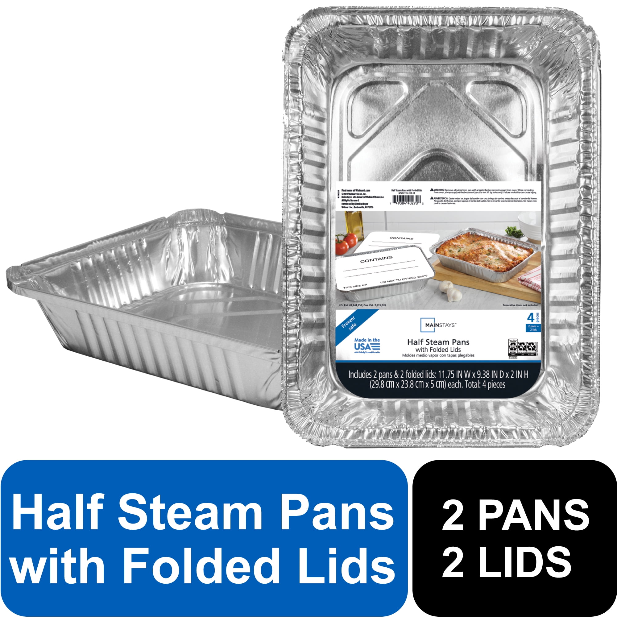 Mainstays 9.38" x 11.75" Large Aluminum Pan with Folded Lids, 2 Count ...