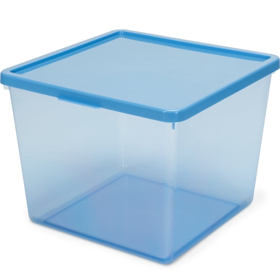 Mainstays Large Plastic Stacking Storage Bin with Snap Lid, Blue Tint ...