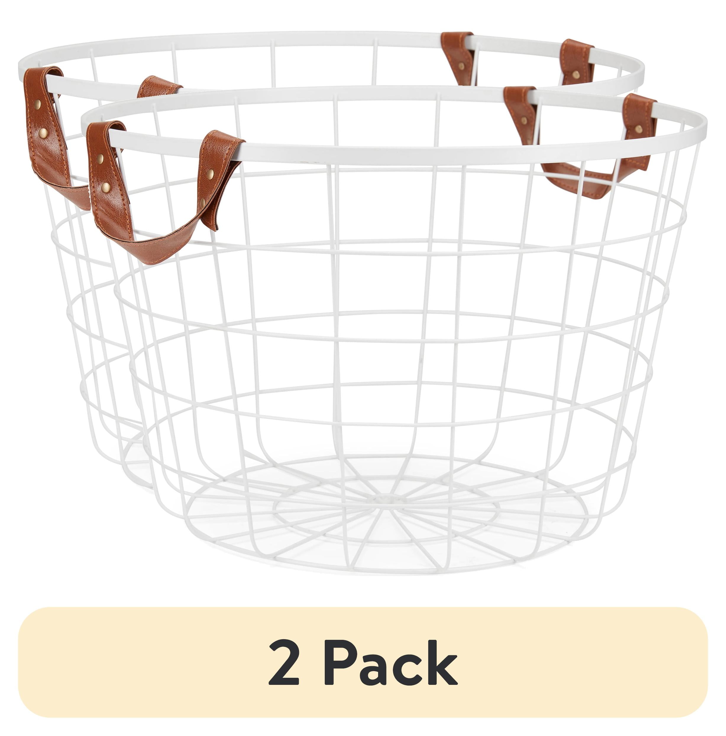 (2 pack) Mainstays Large Round Wire Basket With Handles, White ...