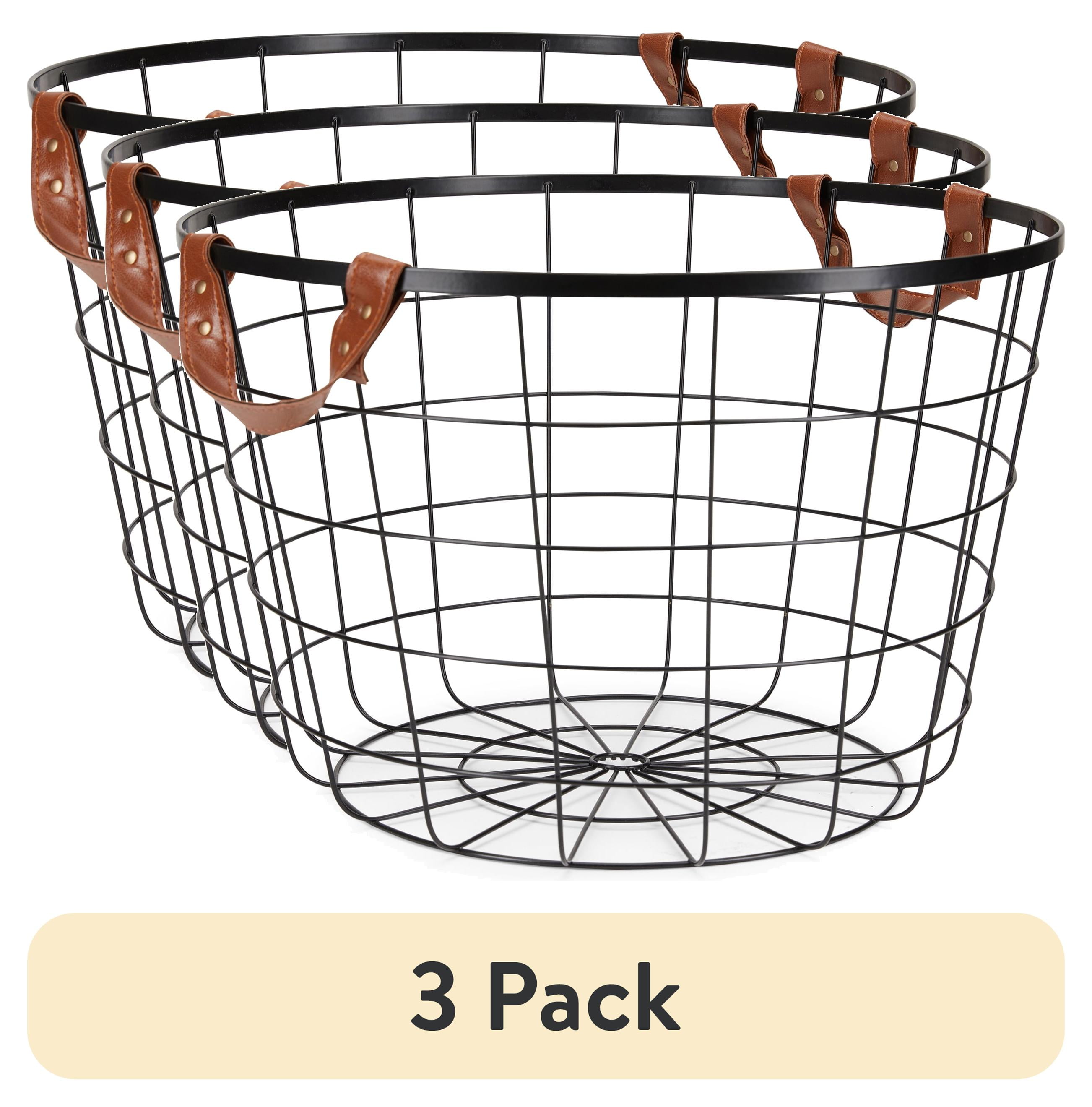 (3 pack) Mainstays Large Round Wire Basket with Handles, Black ...