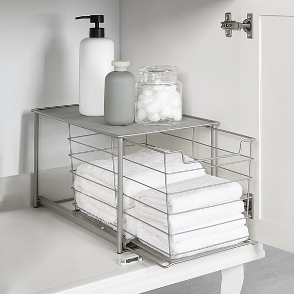 Mainstays Large Stackable Slide-Out Drawer Organizer, Satin Nickel, 15 ...