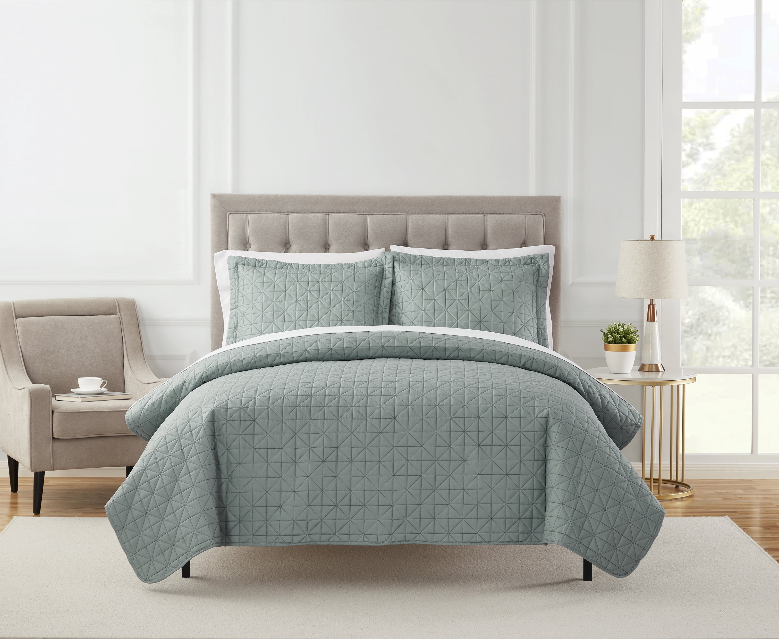 Mainstays 7 Piece Sage Green Quilt Set with Sheets, Full - Walmart ...