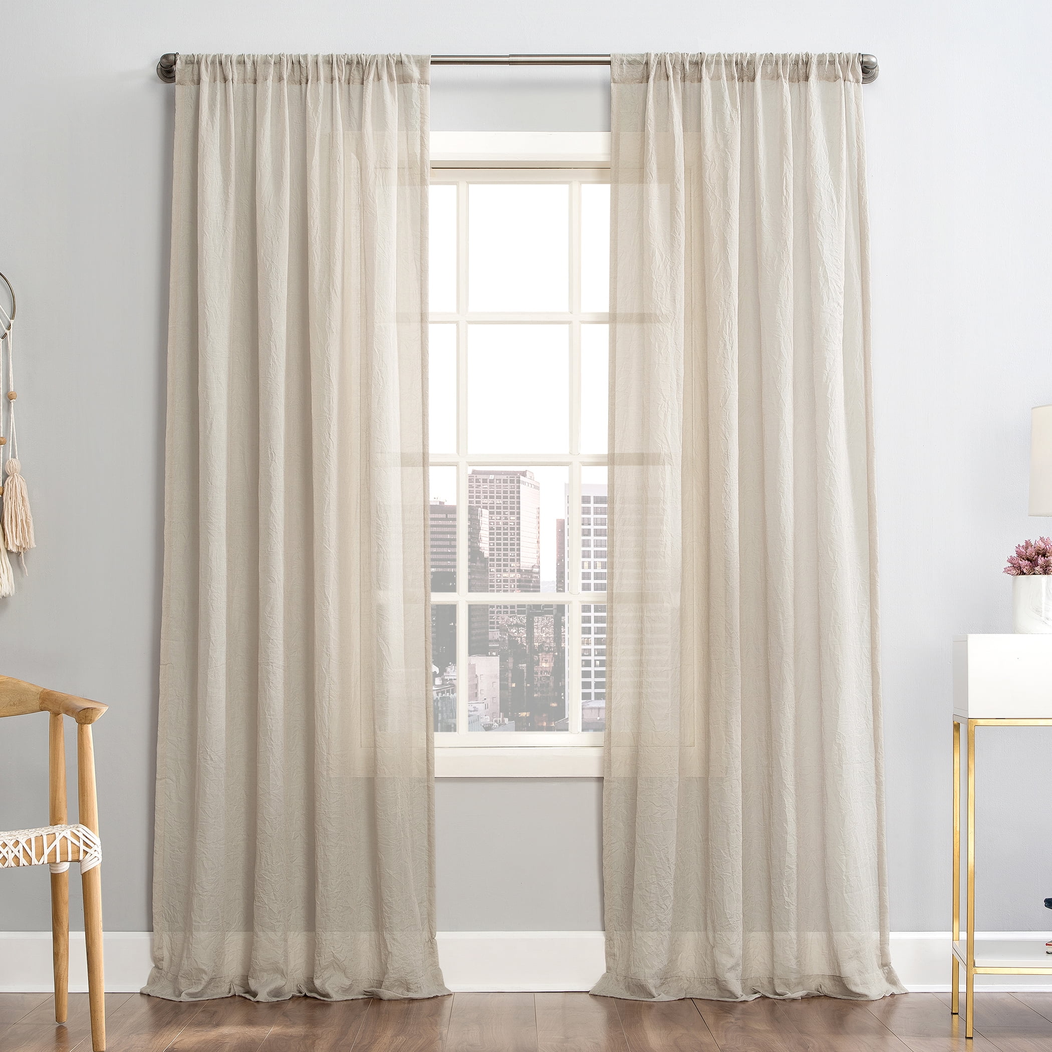 Mainstays Linen Sheer Curtain Panel, 50x84, Stone Texture, Soft ...