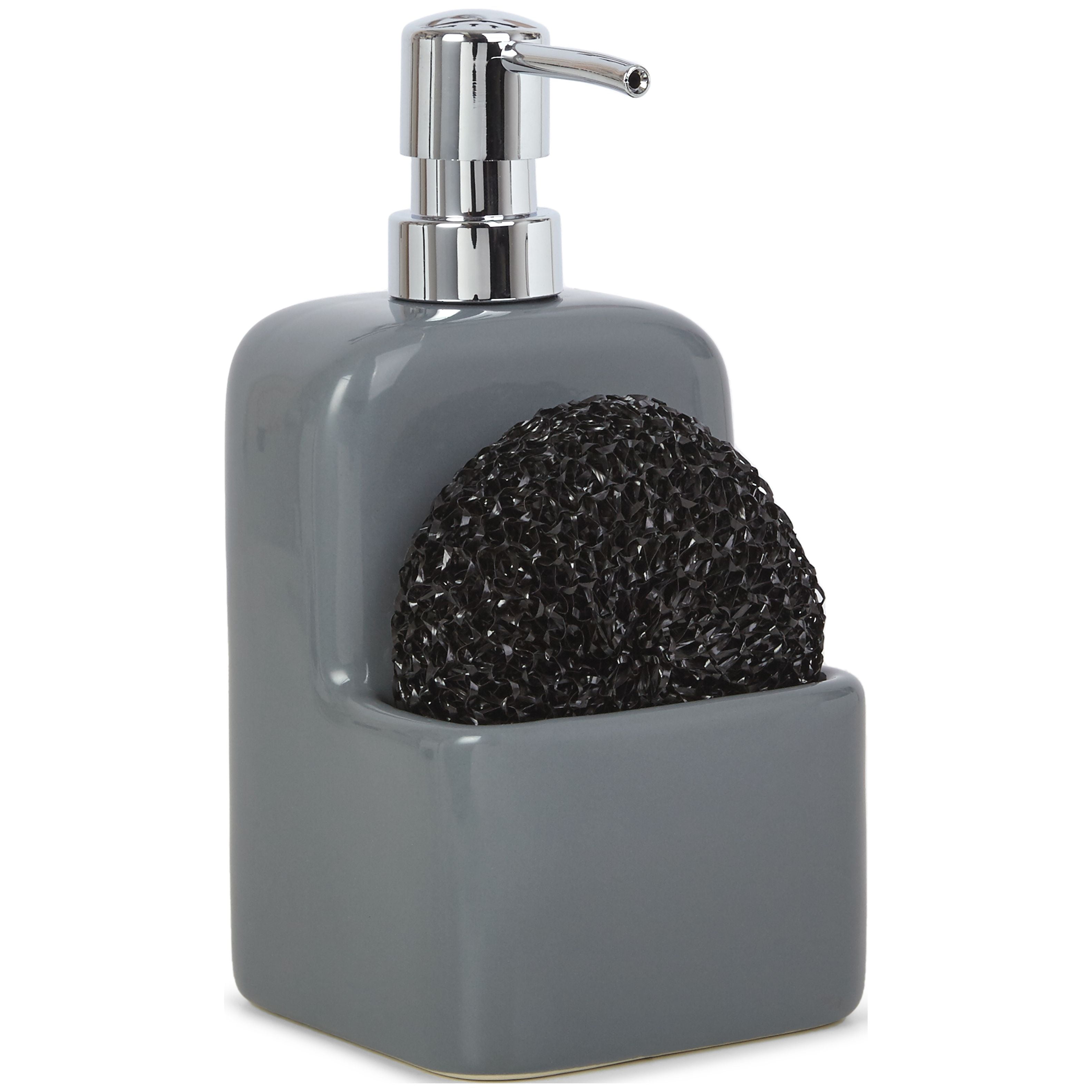 Mainstays Ceramic Liquid Soap Pump with Sponge Caddy Gray 14.5 oz ...