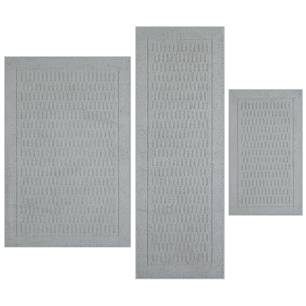 Mainstays Machine Washable Dylan Solid Accent Rug Set, Silver, 3-Piece ...