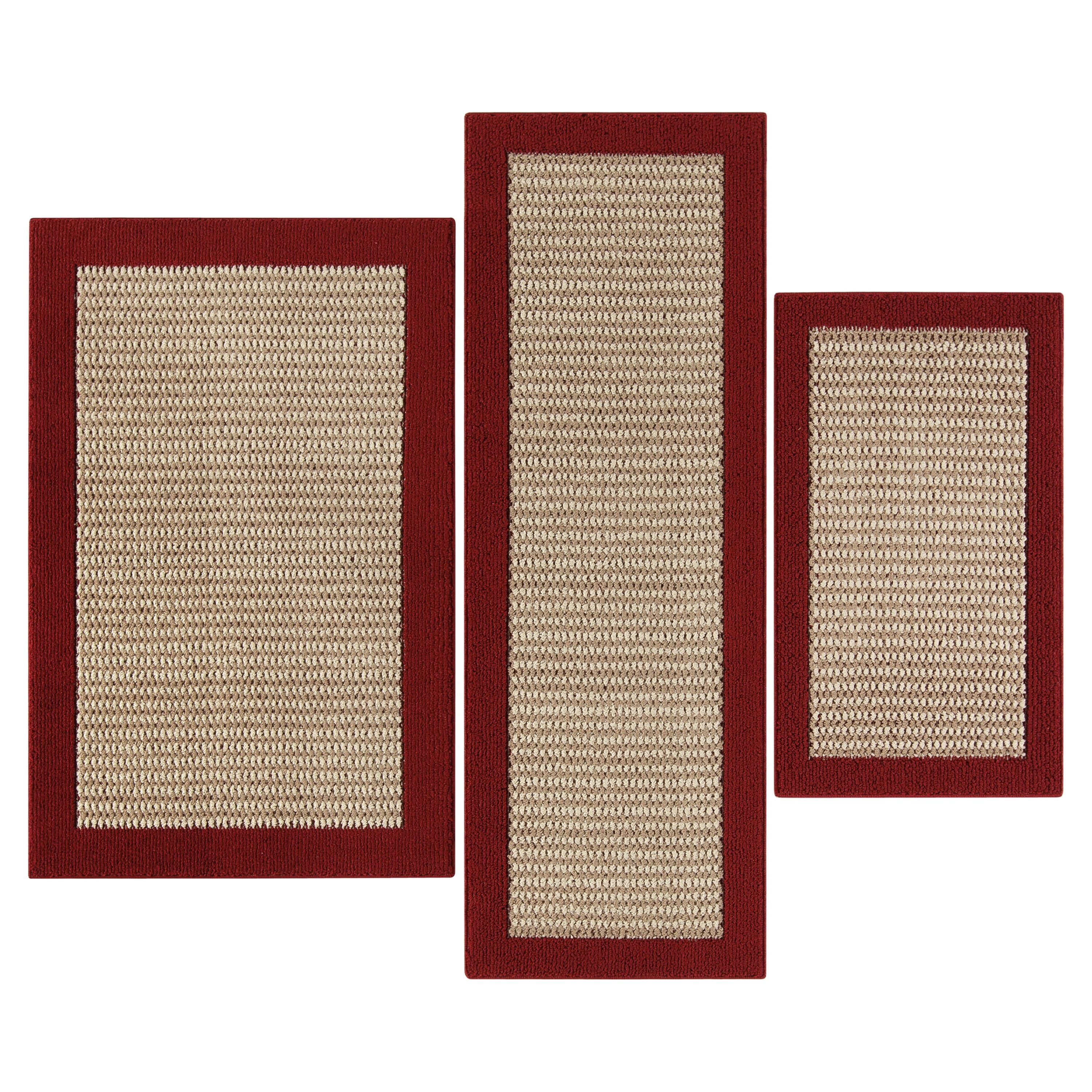 Mainstays Machine Washable Faux Sisal Red Border Indoor Accent Rug Set ...
