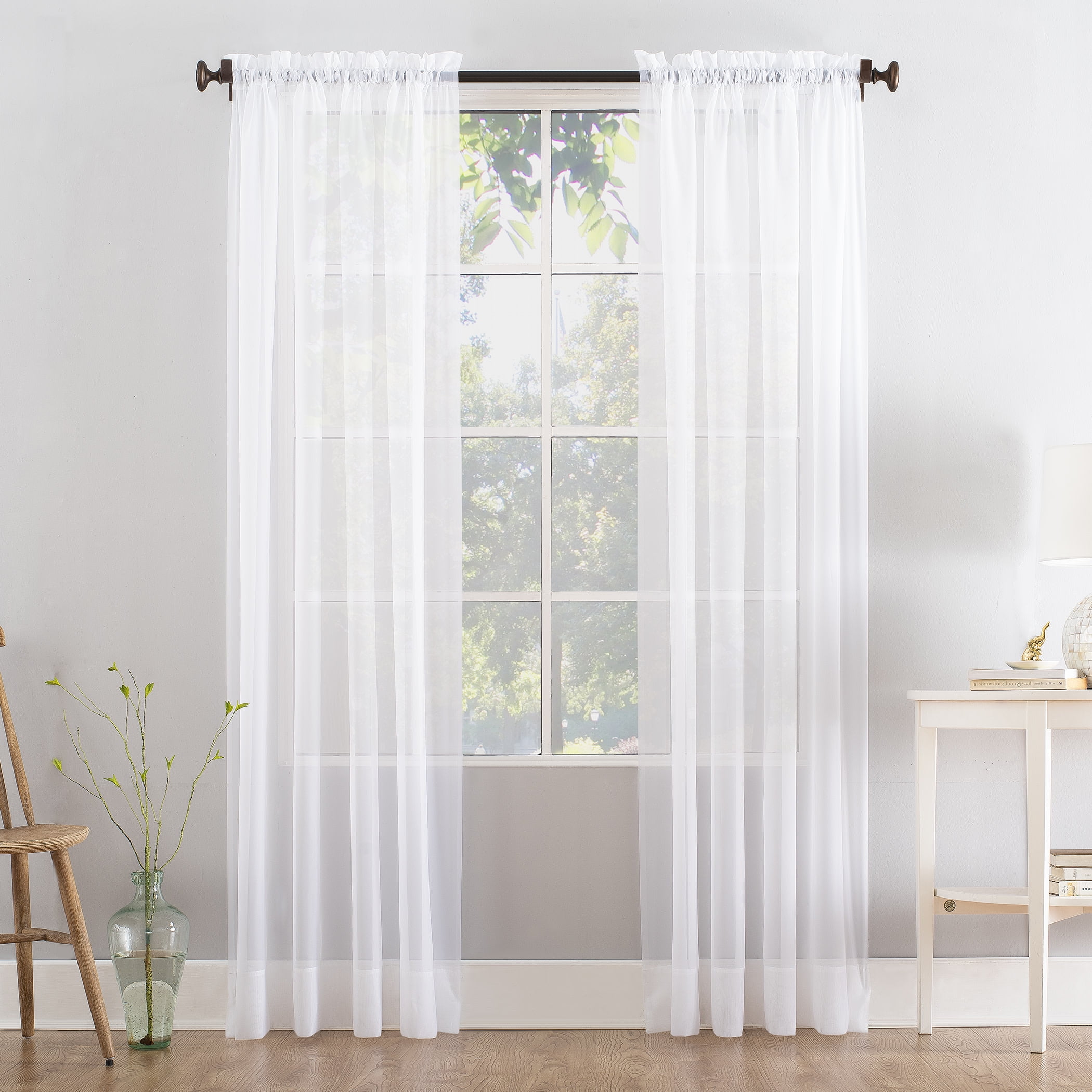Mainstays 1-Piece Sheer Voile Curtain Panel 59x95 White Indoor Rod ...