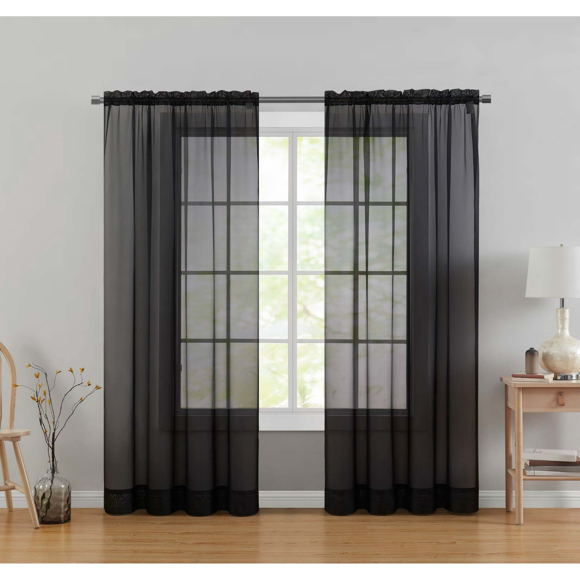 Mainstays Marjorie Sheer Voile Curtain Panel, 1 Panel, Black, 59" W x ...