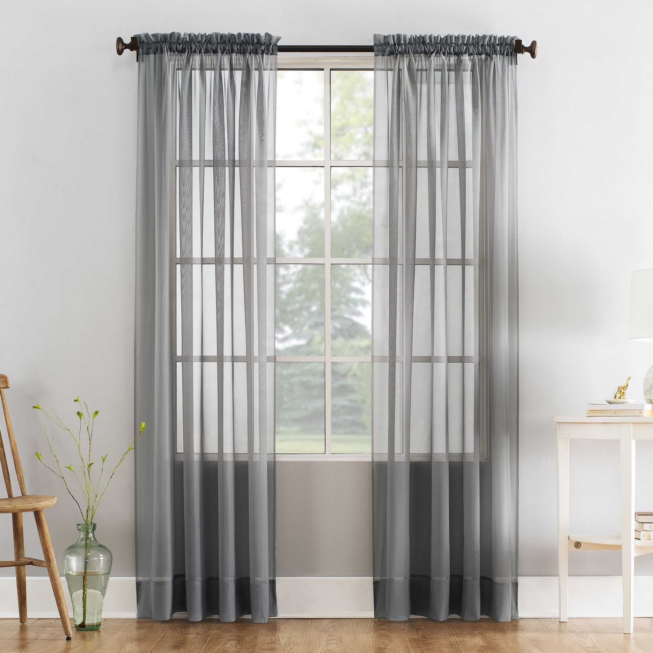 Mainstays Sheer Voile Curtain Panel Gray 59W x 84L for Privacy and ...