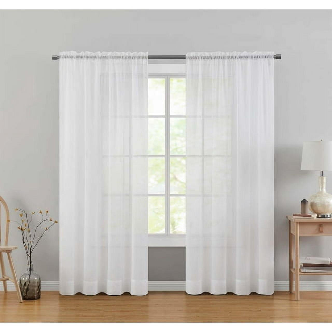 Mainstays Marjorie Sheer Voile Curtain Panel, 1 Panel,White, 59" W x 63 ...
