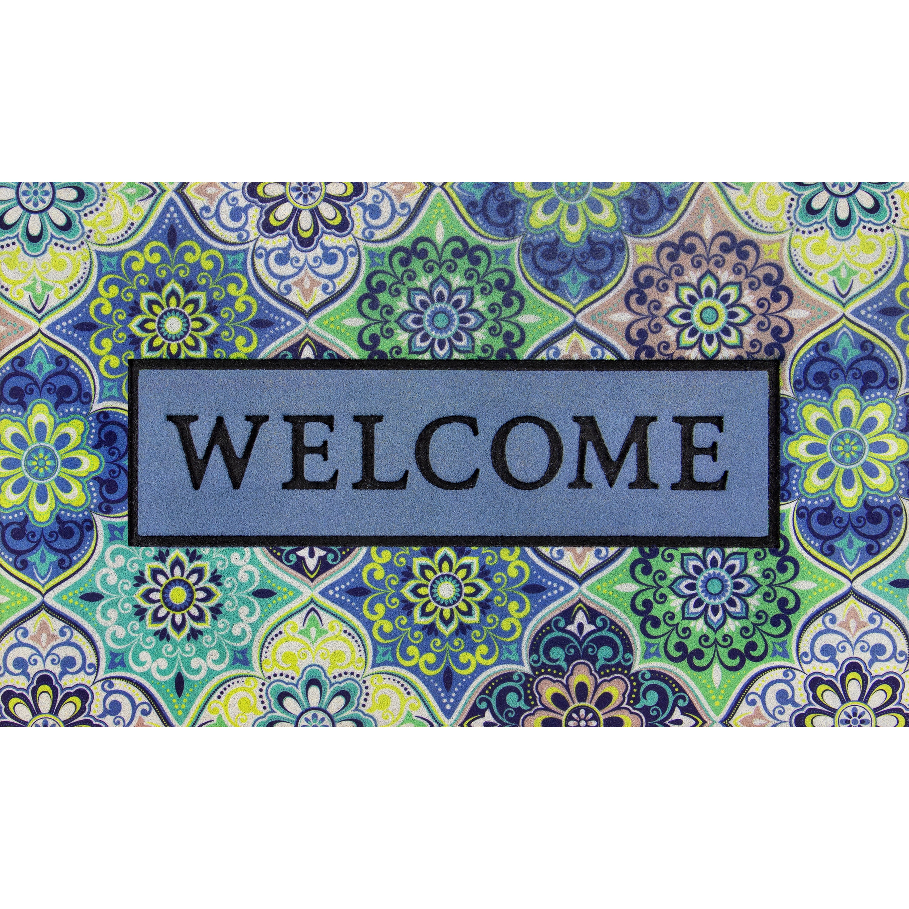 Mainstays Welcome Blue Flocked Fiber Doormat - Walmart.com