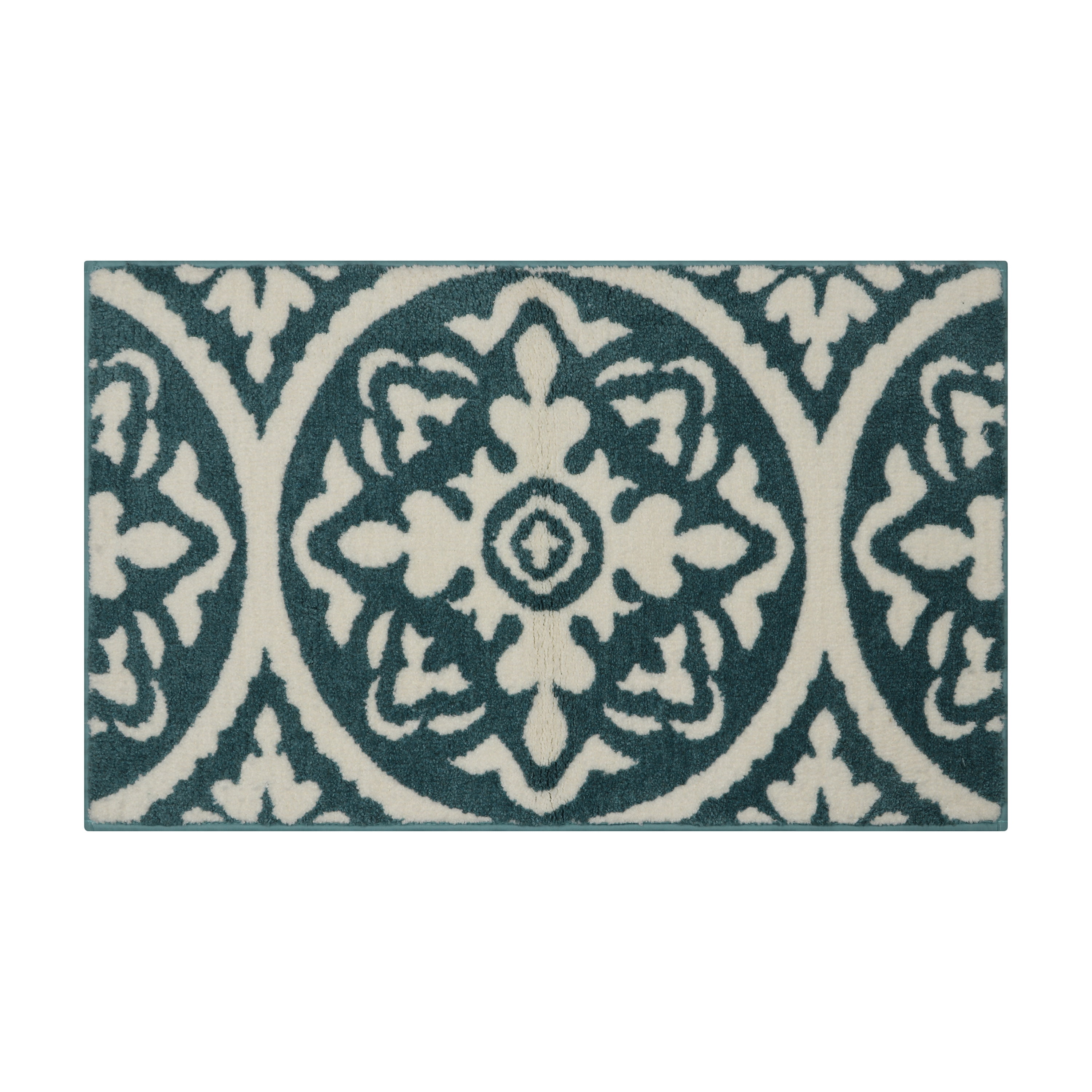 Mainstays Plush Teal Medallion Accent Rug 20 x 34 Soft Versatile Indoor ...