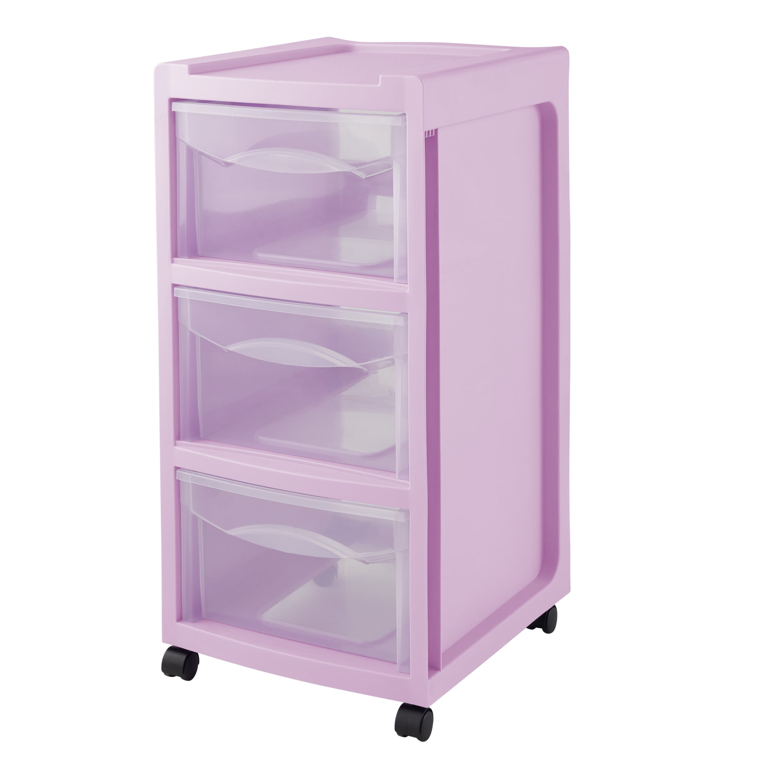 Mainstays Medium 3 Drawer Plastic Cart With Wheels In Lilac Bud
