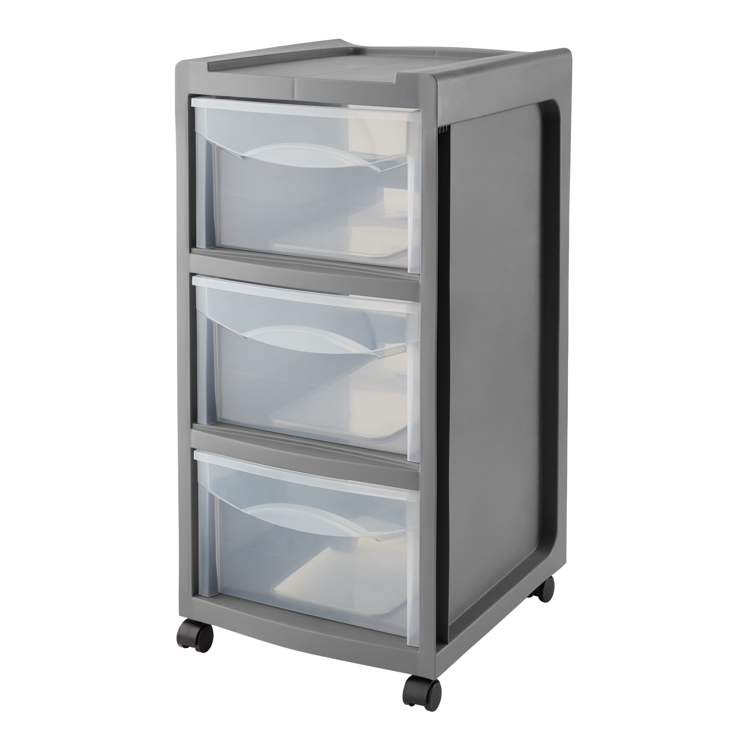 Mainstays Medium 3-Drawer Plastic Storage Cart with Wheels, Gray ...