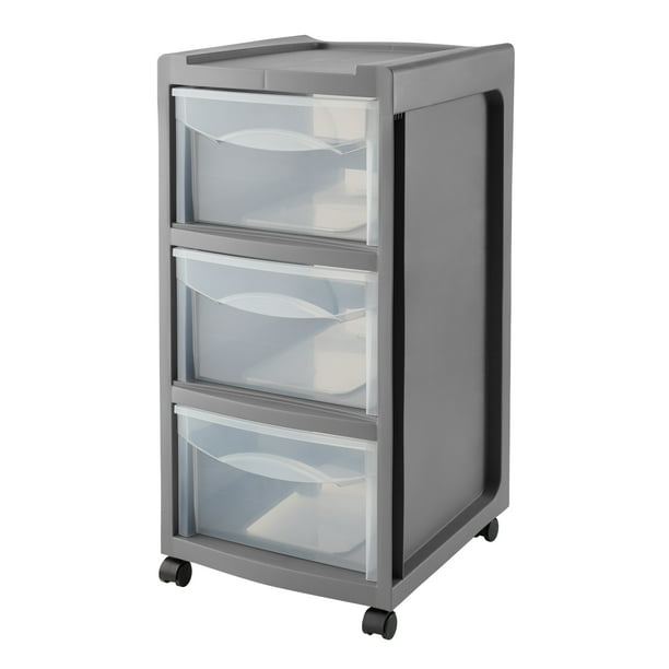 Mainstays Medium 3-Drawer Plastic Storage Cart with Wheels, Gray ...