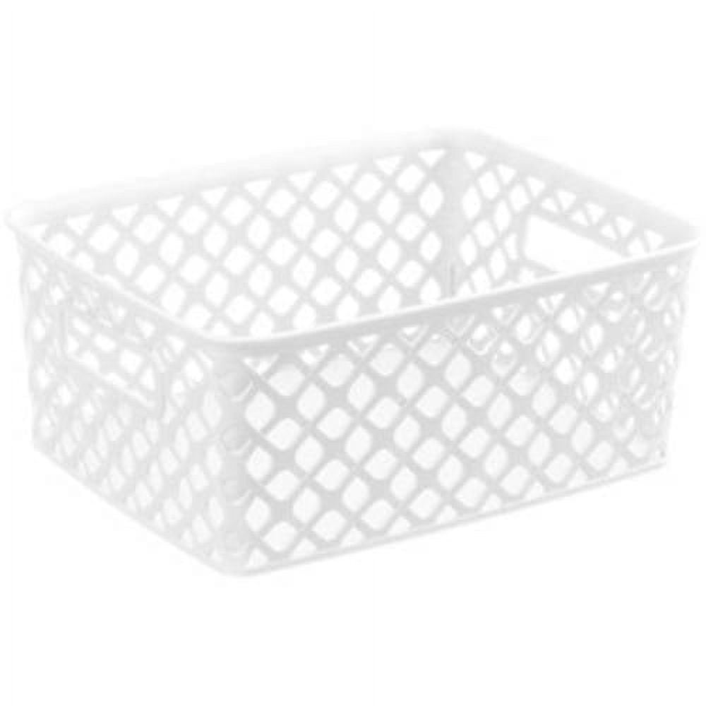 Mainstays Medium White Plastic Rectangle Decorative Basket with Handles ...