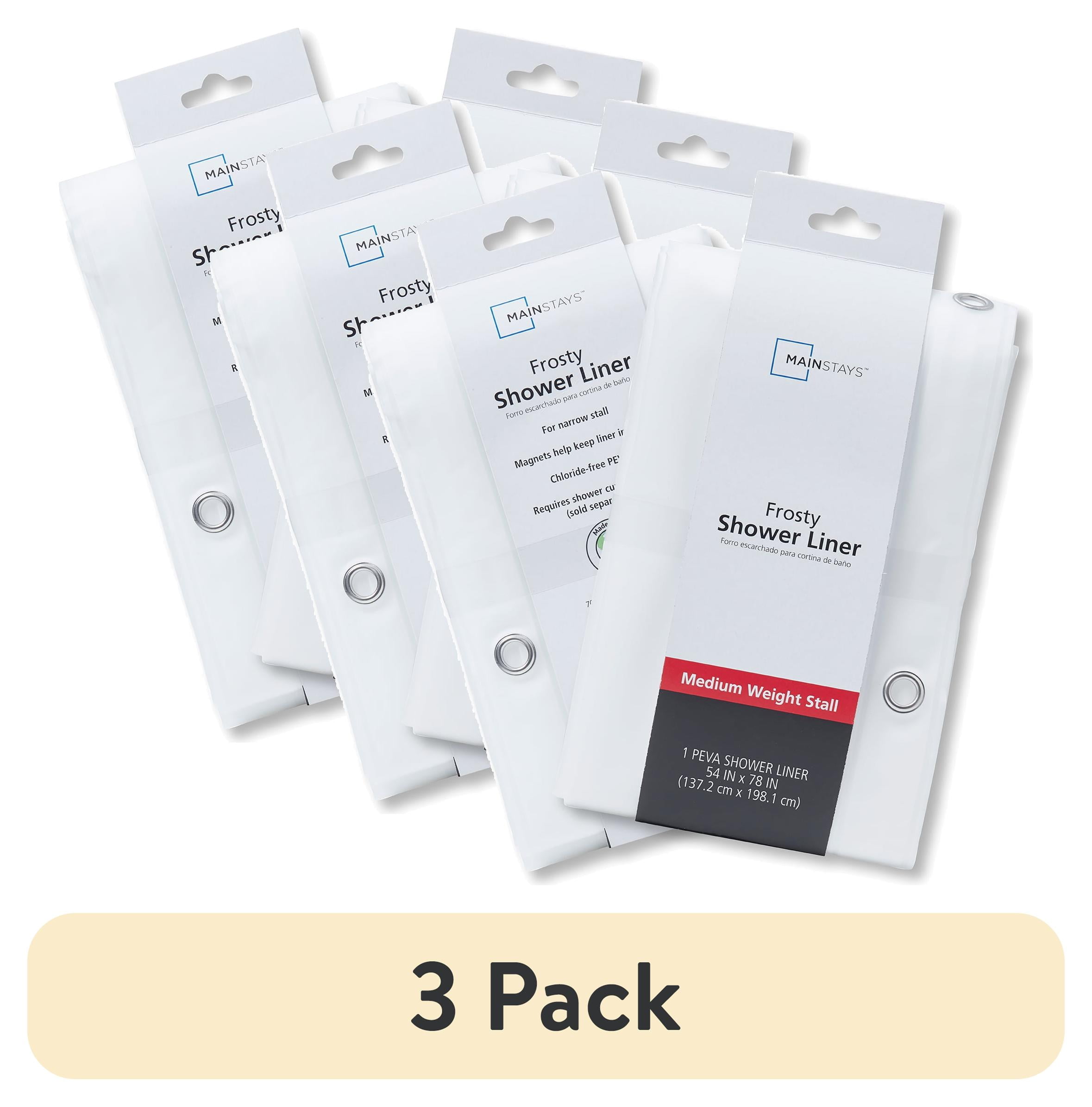 (3 pack) Mainstays Medium Weight PEVA Shower Liner 54" x 78" For ...