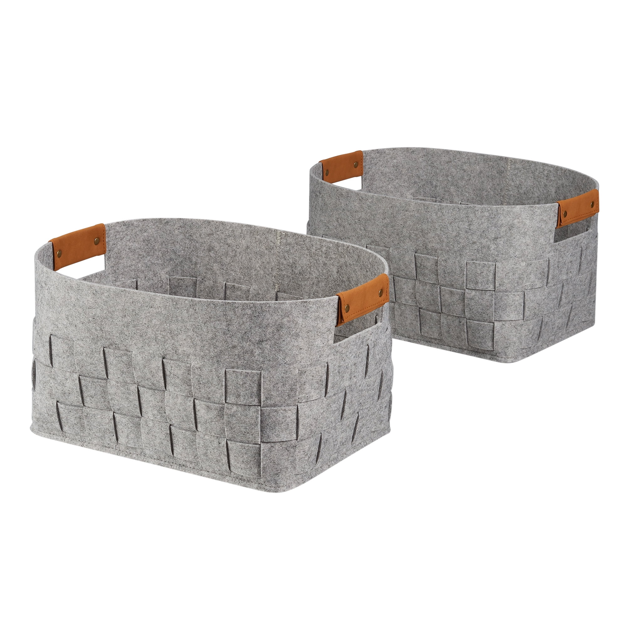 Mainstays Medium Woven Felt Basket, Light Grey, Set of 2 - Walmart.com