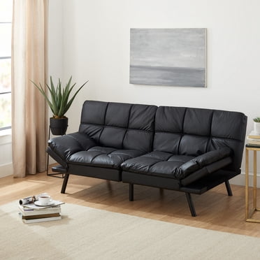 Mainstays Memory Foam Futon with Cupholder and USB, Black Faux Leather ...
