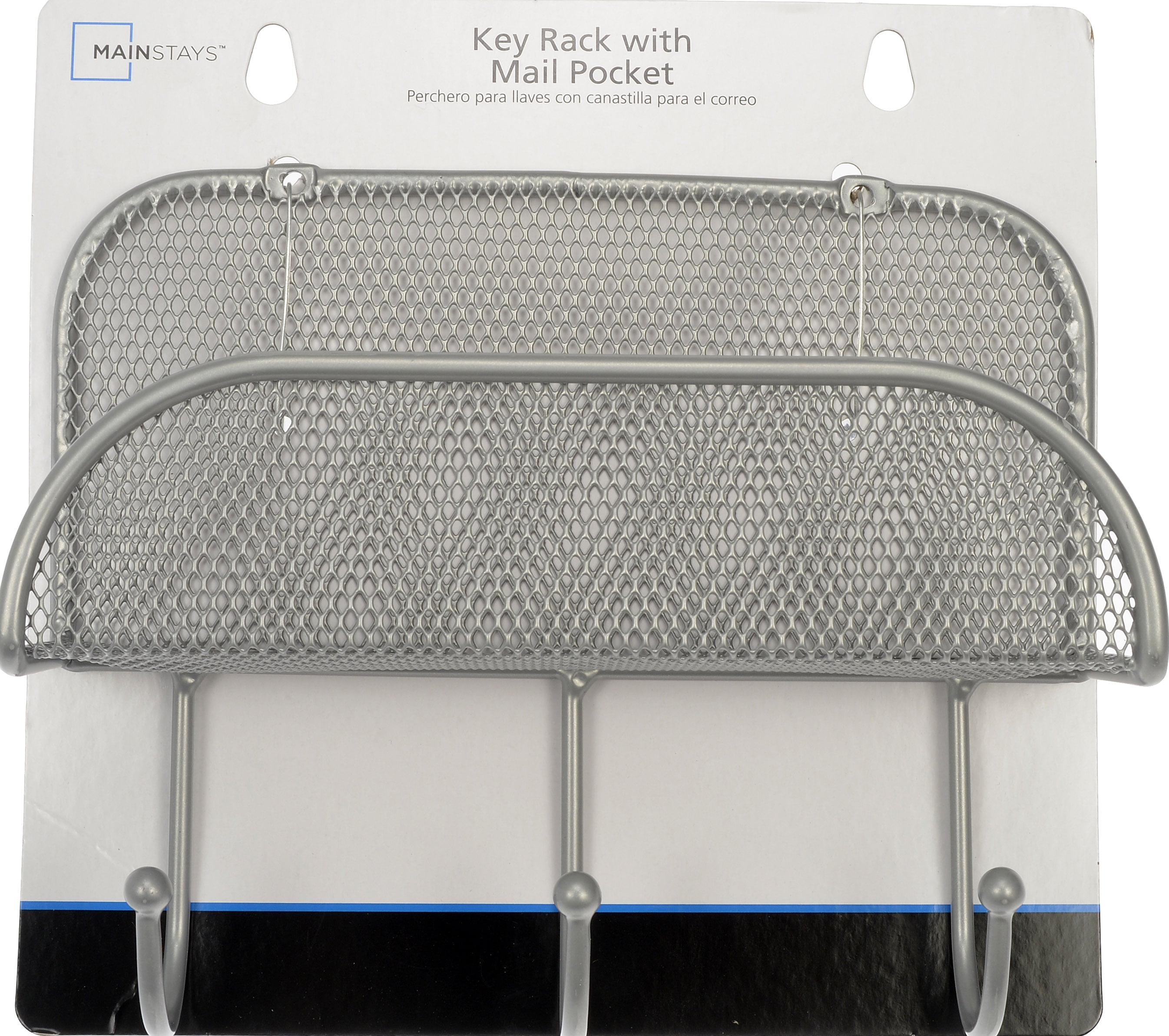 Mainstays Mesh Metal Key Rack with Mail Pocket, 3 Hooks, Silver ...