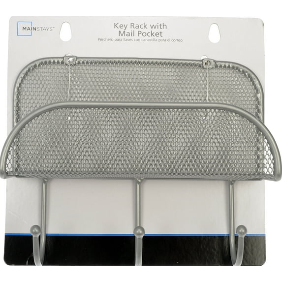 Mainstays Mesh Metal Key Rack with Mail Pocket, 3 Hooks, Silver ...