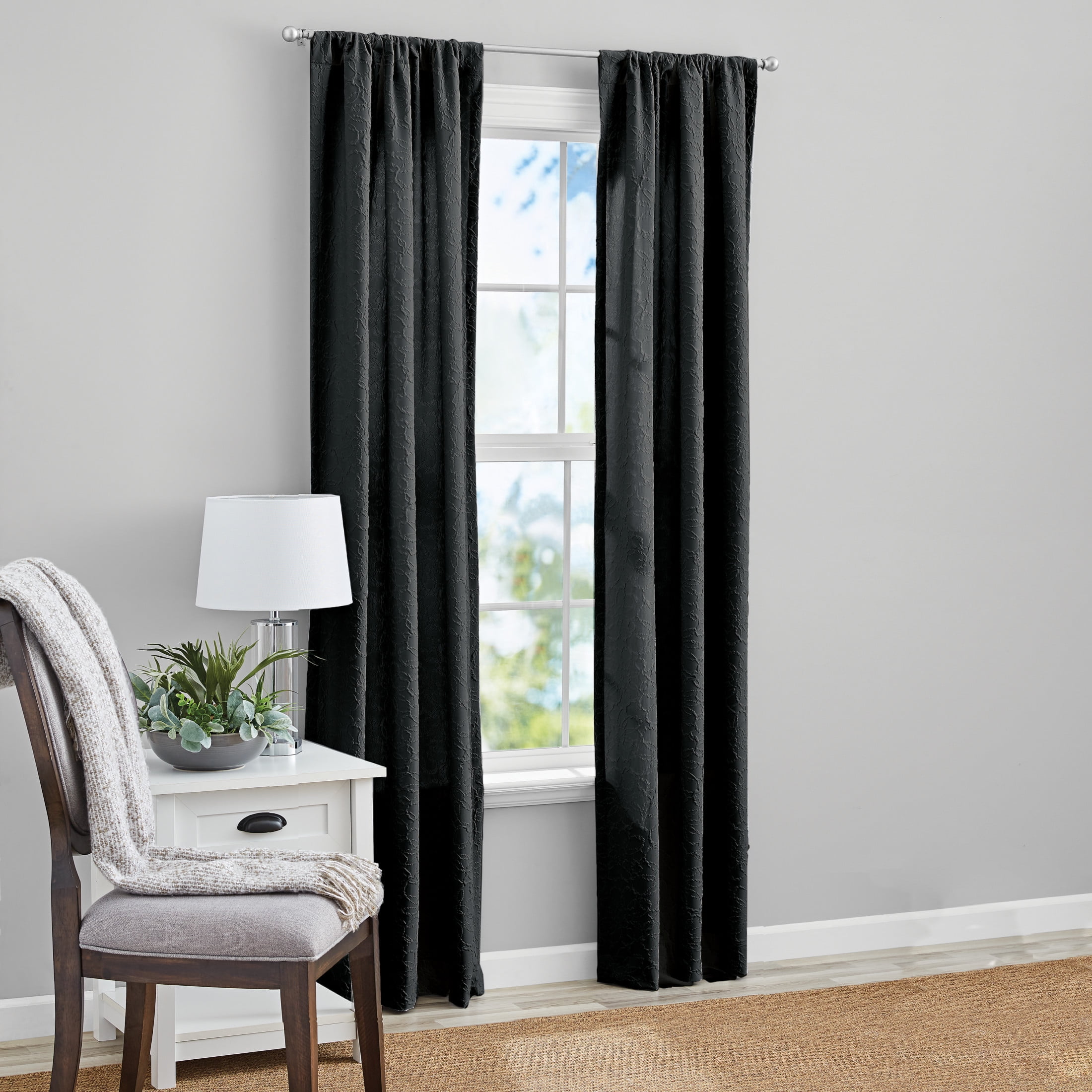 Mainstays Microsculpt Floral Rod Pocket Curtain Panels, Set of 2, Rich ...