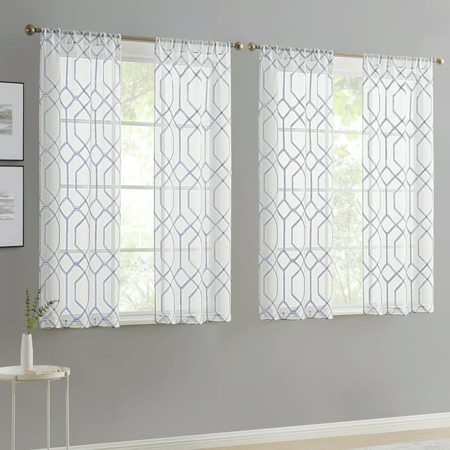 Mainstays Modern Geometric Rod Pocket Sheer Curtain Panel, Set of 4 ...