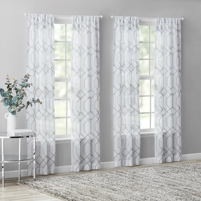 Mainstays Geometric Sheer Curtain Set - 4-Piece, Grey - Walmart.com