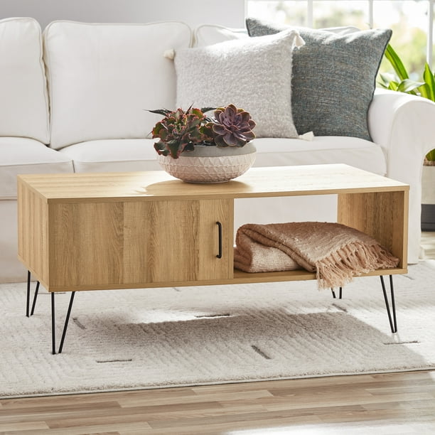 Mainstays Modern Hairpin Rectangle Coffee Table, Oak - Walmart Business ...