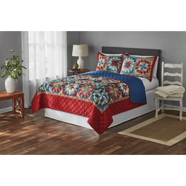 Mainstays Multicolor Prairie Shooting Star Patchwork Quilt, Full/Queen ...