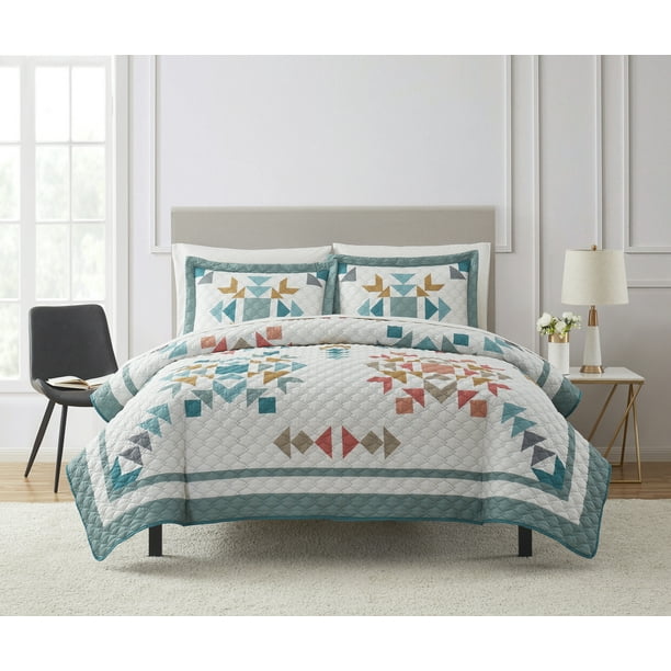 Mainstays 7 Piece Multicolor Quilt Set with Sheets, Queen - Walmart ...