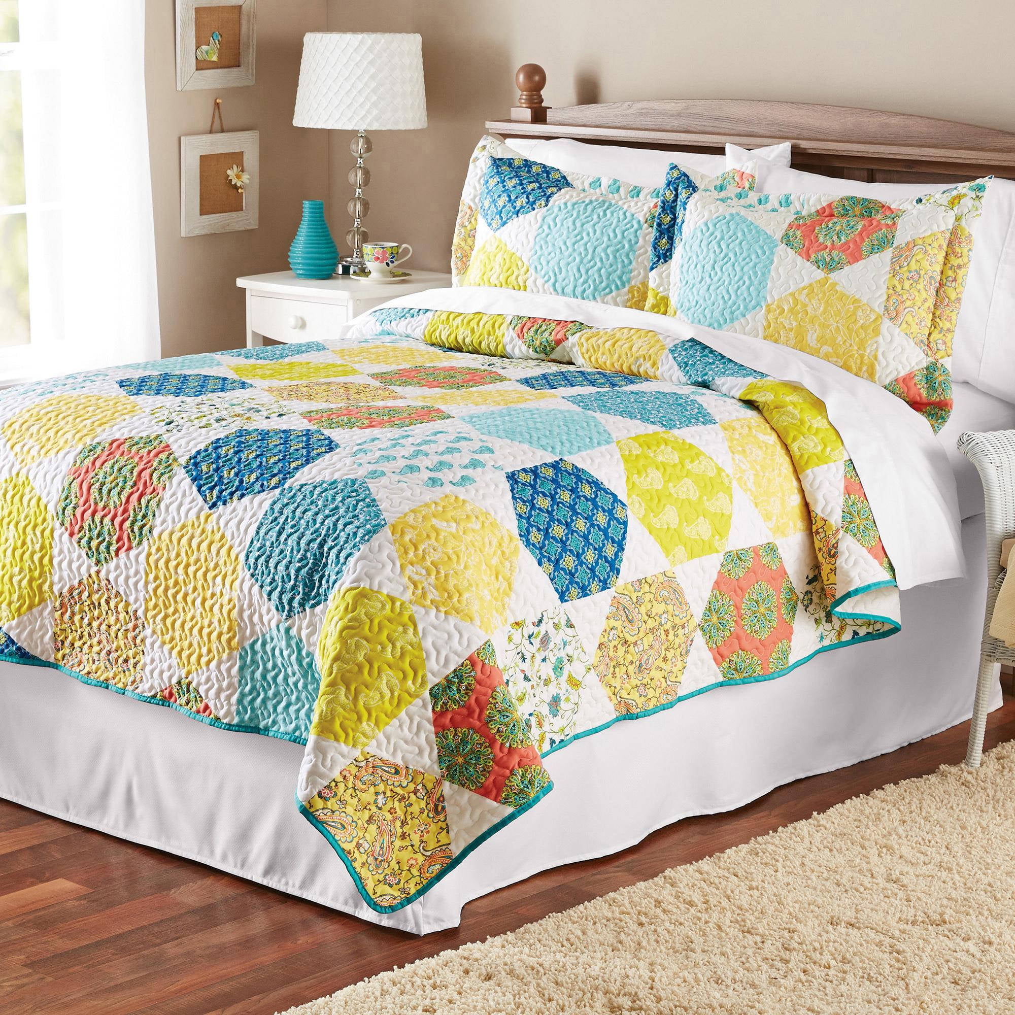 Mainstays Multicolor Hexagons Quilt - Full/Queen Size 86x86 - Walmart.com