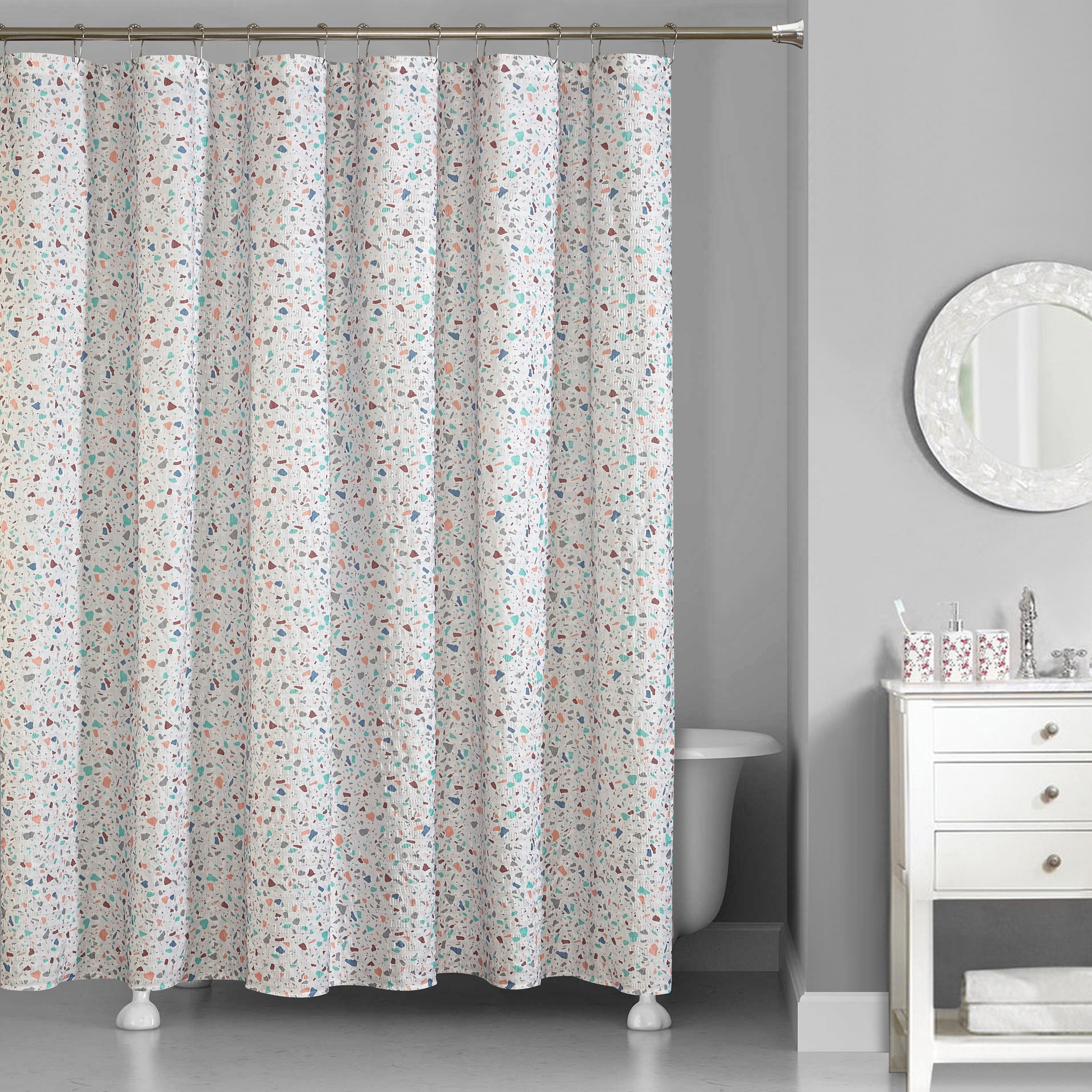 Mainstays Multicolor Terrazzo Printed 14 Piece Shower Set with Liner ...